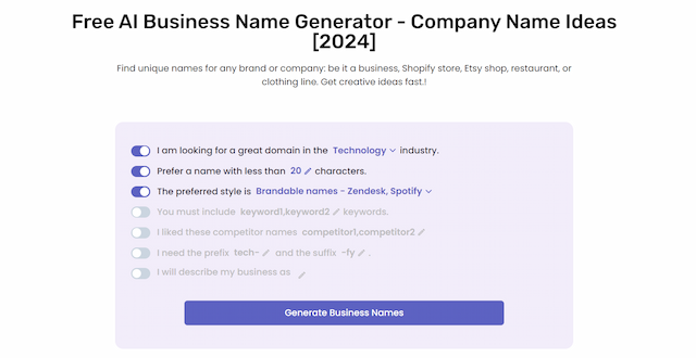 Free AI Business Name Generator - Company Name Ideas [2024]